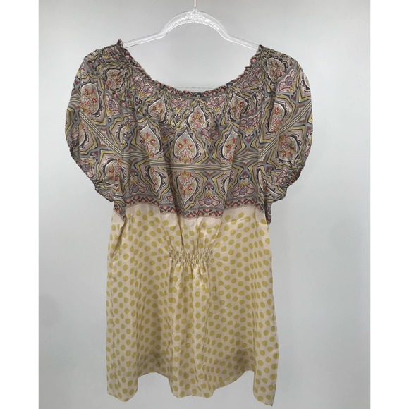 BCBGMaxAzria | Tops | Bcbg Max Azria Mixed Print Smocked Neck Short ...